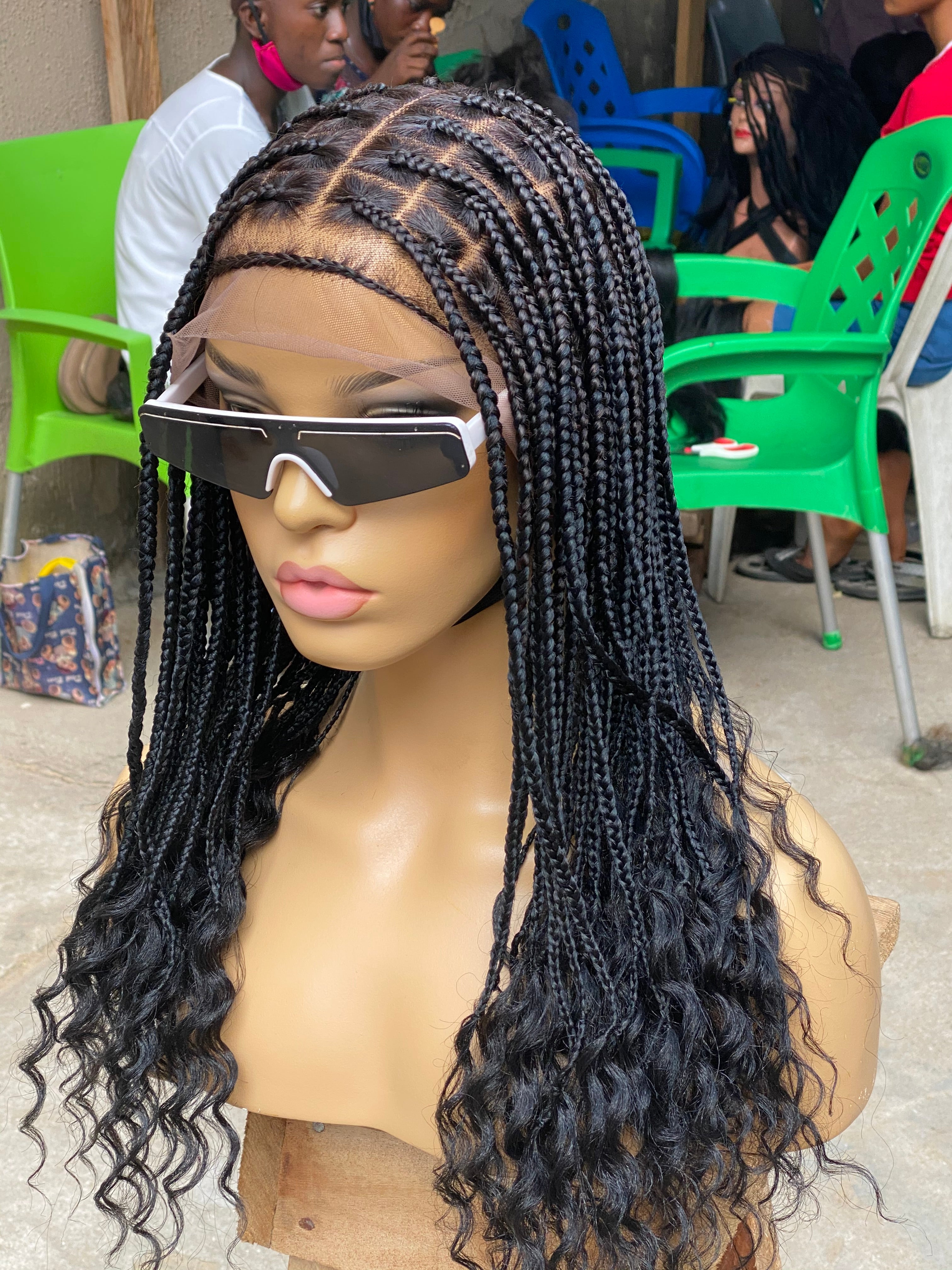Boho Knotless - Color 1B Curly Tip - Audrey - Poshglad Braided Wigs